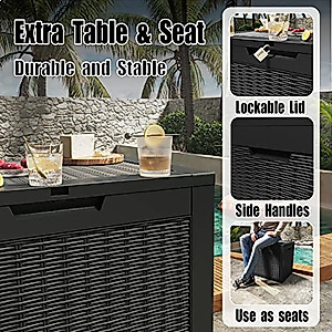 Greesum 32 Gallon Resin Deck Box Large Outdoor Storage for Patio Furniture, Garden Tools, Pool Supplies, Weatherproof and UV Resistant, Lockable, Black