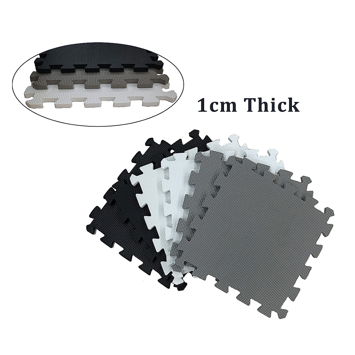 16 Pieces Foam Play Mat with Border, Interlocking Playmat Tiles, Foam Floor Mat Tiles for Kids, Puzzle Play Mat, Exercise Gym Mats – Color of Black & Grey & White