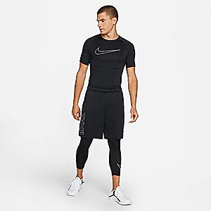 Nike Pro Dri-FIT Men's Tight Fit Short-Sleeve Top (as1, Alpha, l, Regular, Regular, Black/White)