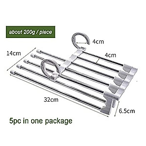 News_Inter 5pc Pants Hangers Space Saving Non-Slip Clothes Organizer, 5 in 1 Multifunctional Layered Pants Rack for Trousers Scarf and Travel Storage (Silver - 5 pc)