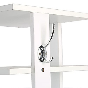 HOMEFORT 10-Tier Vertical Shoe Rack, Corner Shoe Tower, Slim Shoe Organizer with Two Hanging Hooks, Wooden Shoe Storage Stand for Entryway, Hallway, Closet (White)