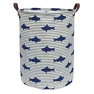 CLOCOR Kids Laundry Basket,Shark Toy Storage Bins,Baby Clothes Hamper,Round Gift Basket with Handles for Bedroom Nursery,Toddler Room Decor (Shark)