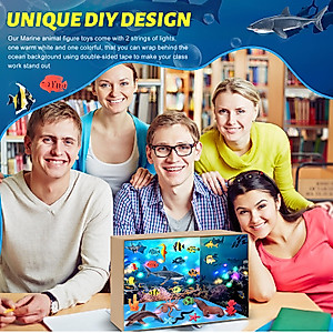 MiniInflat 39 Pcs Ocean Diorama Kit Sea Creature Toys Bulk Ocean Sea Animal Figure Toys Realistic Ocean Animal Figurines Toy Including Shark, Whale, Corals, Seagrass and More