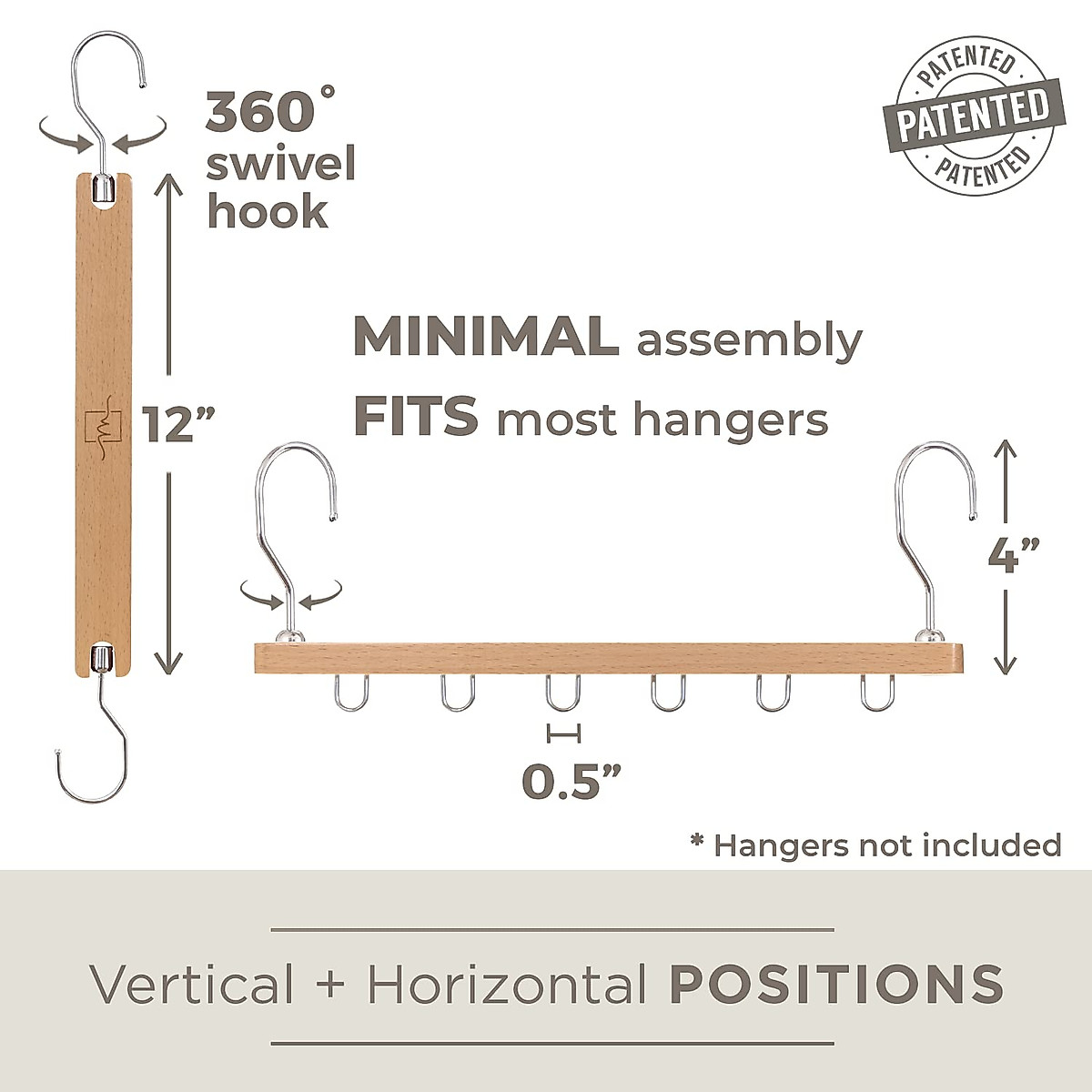 MORALVE Space Saving Hangers for Closet - 4 Pack European Beechwood Shirt Organizer with 360° Swivel Hook - Collapsible Clothes Hangers for Space Saving and Closet Organization