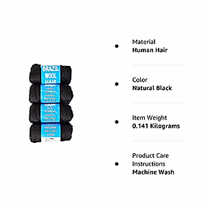 4 Packs Brazilian Wool Hair Yarn, Wool Yarn for Hair Jumbo Braiding& Senegalese Twisting Wool Hair Attachment Knitting Hair Braids(Natural Black)