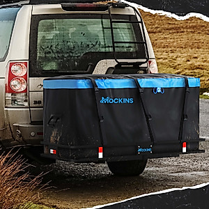 Mockins 60"x24"x6" Folding Trailer Hitch Cargo Carrier w/ 25 CuFt. Soft Vinyl Waterproof Cargo Bag | 500 Lbs. Capacity Car Carrier Cargo Rack & Car Bag Set | Waterproof Truck Bed Storage Accessories