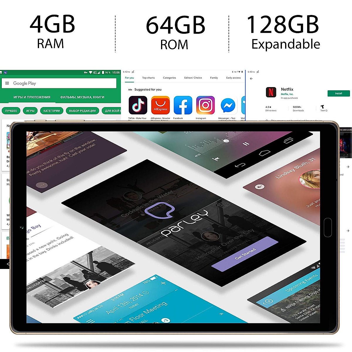 2023 Newest Tablet with Keyboard 10 Inch, Android Tablet Newest Octa-core Processor, 64GB ROM + 4GB RAM Storage, 256GB Expandable, 2 in 1 Tablet with Dual WiFi network, 1920x1200 HD Display -Gold