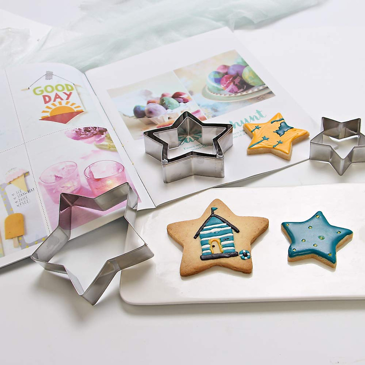 SurgeHai Star Cookie Cutter Set, 4-Piece Stainless Steel Stars Cutters ...