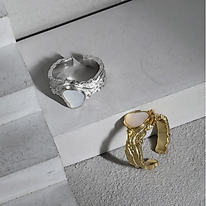 EKHOU 925 sterling silver irregular resizable size open ring, rock punk party casual jewelry silver