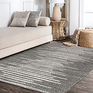 JONATHAN Y MOH205B-8 Aya Berber Stripe Geometric Indoor Farmhouse Area-Rug Bohemian Minimalistic Striped Easy-Cleaning Bedroom Kitchen Living Room Non Shedding, 8 X 10, Gray,Cream