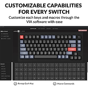 Keychron V1 75% Wired Mechanical Keyboard, QMK/VIA Programmable, Hot-swappable K Pro Brown Switches, Compatible with Mac Windows Linux - Carbon Black