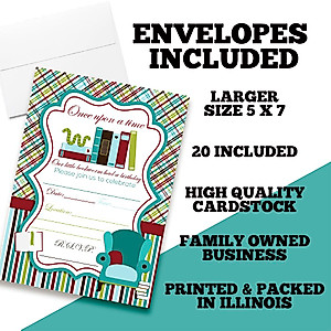 Our Little Bookworm Reading Book Lover Birthday Party Invitations, 20 5x7 Fill In Cards with Twenty White Envelopes by AmandaCreation