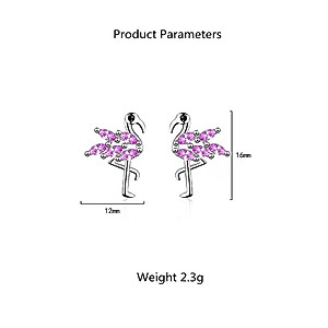 Dainty Flamingo Love Heart Bird Stud Earrings for Women Girls Silver Plated Cubic Zirconia Small Studs Valentine for Lover for Friend (Pink)