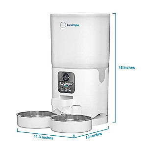 LUSIMPO Automatic Dual Pet Feeder with 1080P HD Camera for 2 Dogs/Cats, Double Bowls, Dog/Cat Feeder with Camera, Free App Control, Scheduled Feeding, Auto Night Vision, Extra Large Food Capacity 7L