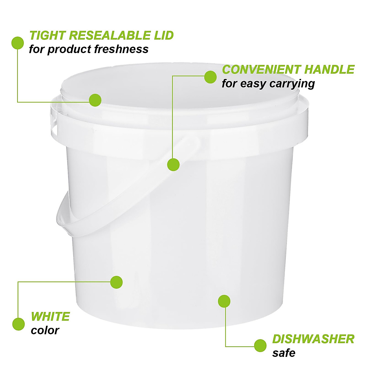 Gerrii 10 Pack White Plastic Bucket with Handle and Lid Food Storage Bucket Containers All Purpose Pail for Multipurpose Paint Water Art Crafts Projects Garage Organization (White,1.5 Quart)