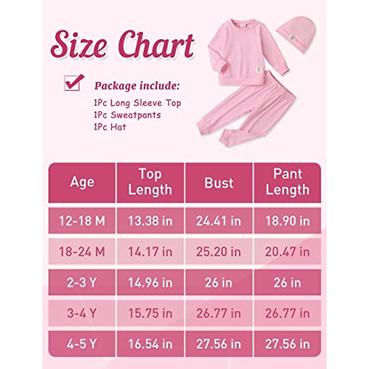 Melaogoy Toddler Baby Girl Clothes Outfit Long Sleeve Sweatsuit Set Solid Top+Pants+Hat 3PCS(2-3T Pink)