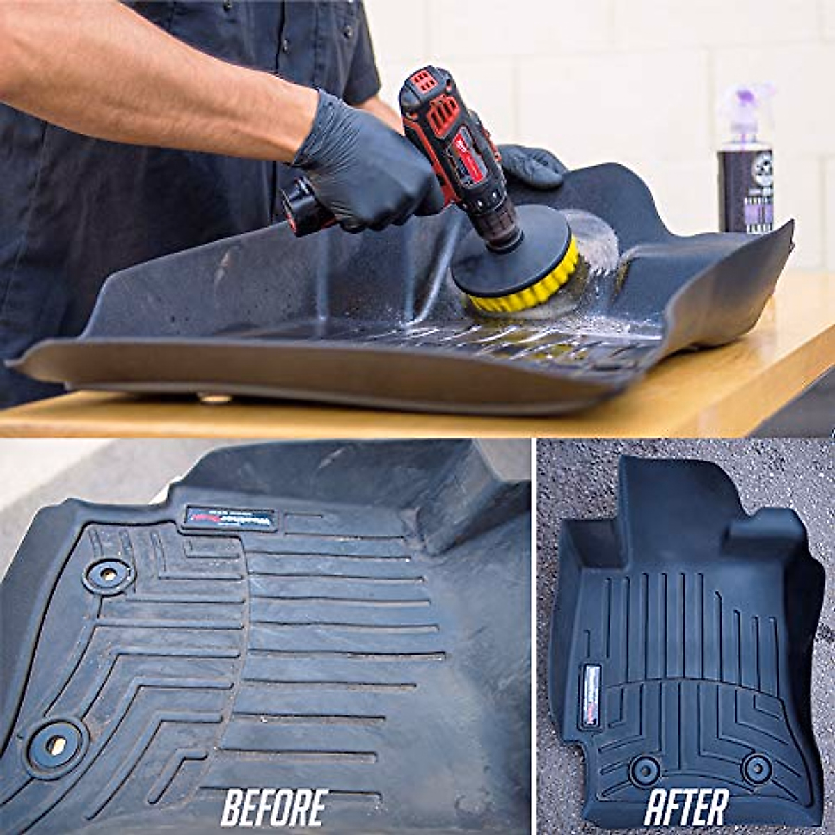 [3 Pack Set] Auto Detailing Drill Brush Set, Wheel Cleaner Brush, Car Cleaner Wash Brush Supplies Kit Fit Tire, Car Mats, Floor Mat, Bathroom and Auto Power Scrubber Brush Cleaning Sets