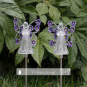 GIGALUMI Solar Angel Garden Stake Lights - 2 Pack Angel Solar Lights Outdoor Garden, Eternal Light Angel with 7 LEDs for Cemetery Grave Decorations, Memorial Gift, Christmas Yard Art, Sympathy Gift