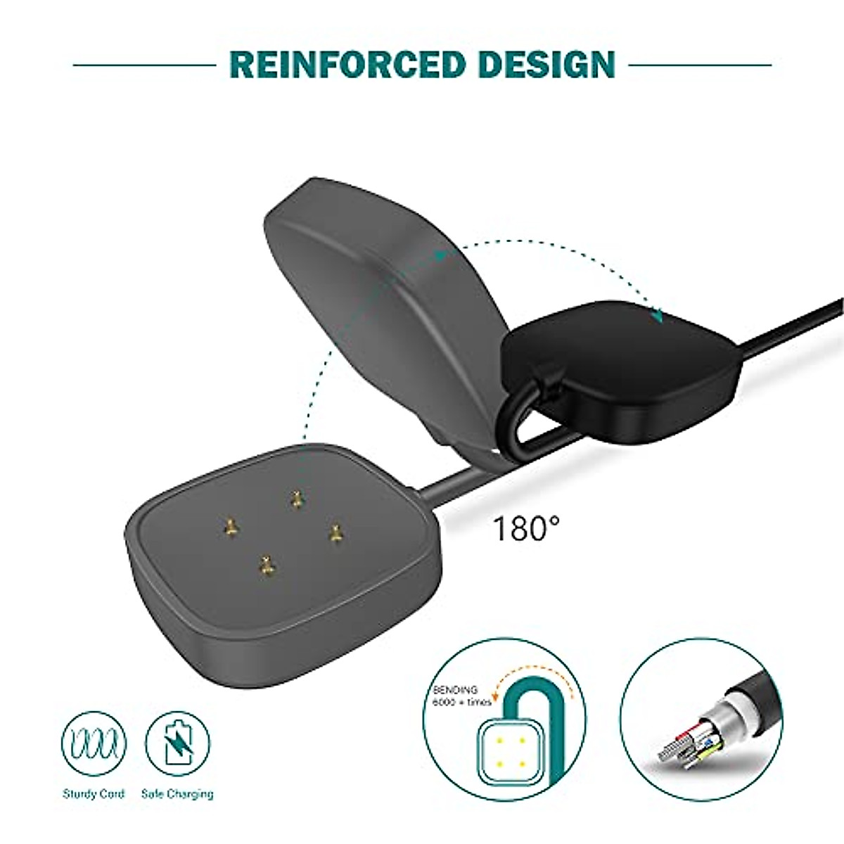 TUSITA Magnetic Charger Compatible with Fitbit Versa 3 4 | Sense 1 2 (NOT for Versa 1 / Versa 2 / Versa Lite) - 6ft. 2-Pack