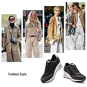 Cestfini Black High Heel Wedge Sneakers for Women Dressy Fashion Platform Sneakers Hidden Wedge Sneakers Tennis Shoes