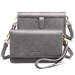 nuoku Women Small Crossbody Bag Cellphone Purse Wallet with RFID Card Slots 2 Straps Wristlet, M Size Gray