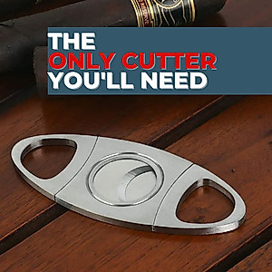 Mantello Stainless Steel Cigar Cutter- Large Premium Cigar Cutters - Cuts Up to 60 Gauge Cigar - Cigar Cutter Guillotine, Double Cut Blade in Gift Box, Gifts for Men, Groomsmen Cigar Cutter