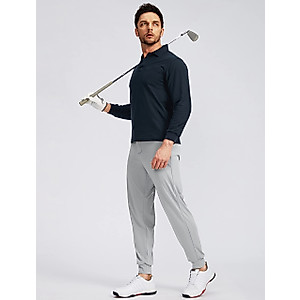 Men's Golf Joggers Pants with 5 Pockets Slim Fit Stretch Sweatpants Running Travel Dress Work Pants for Men(Halo Gray, Medium
