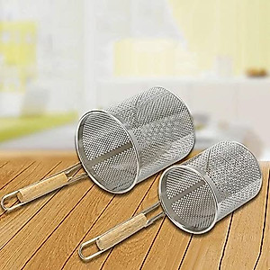 JUNXIAN Deep Frying Basket Frying Basket Stainless Steel Slotted Spoon Mesh Basket Fryer French Fries Baked Vegetables Frying Basket Sink Filter Frying Net(14cm)
