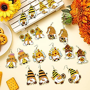 9 Pairs Sunflower Bee Gnome Earrings Acrylic Drop and Dangle Earrings Lightweight Holiday Stud Earrings for Women Girl Teen Jewelry Gift (Sunflower Style)