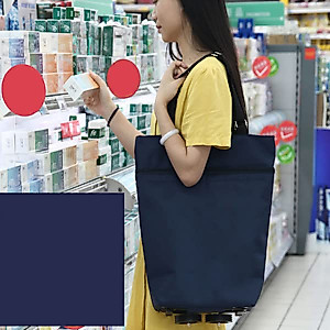 Foldable Shopping Cart Folding Shopping Bag Fashionable and Practical Shopping Carts Portable Hand-held Collapsible Sundries Bag for Picnic Trips and Shopping (Blue)