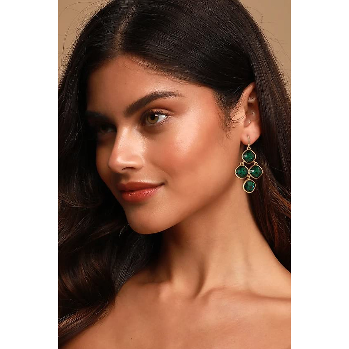 CLASSYZINT Emerald Green Cyrstals Dangle Earrings For Women Shiny Gold Plated Square Alloy Parts Statement Earrings Diamond Chandelier Earrings Women