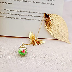 Metal Leaf Bookmark, 3D Butterfly Pendant, 2-Piece Set in Purple and Green, a Gift for Reading Enthusiasts/Ladies/Teachers/Kids.