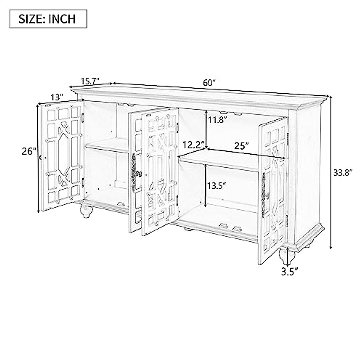 ATGHYURT Narrow Long Sofa Table, Console Tables with Adjustable Height Shelves, Metal Handles, and 4 Doors, Sideboard Buffet Cabinet Accent Cabinet for Living Room, Bedroom and Hallway