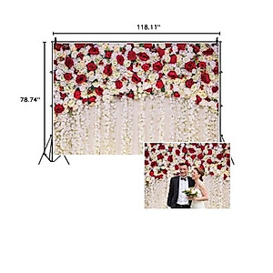 Red White Roses Flowers Wall Photography Backdrop,Yeele 10x6.5ft Wedding Shower Photo Background,Anniversary Bridal Shower Wedding Reception Birthday Party Dessert Table Decorations Banner Shoot Props