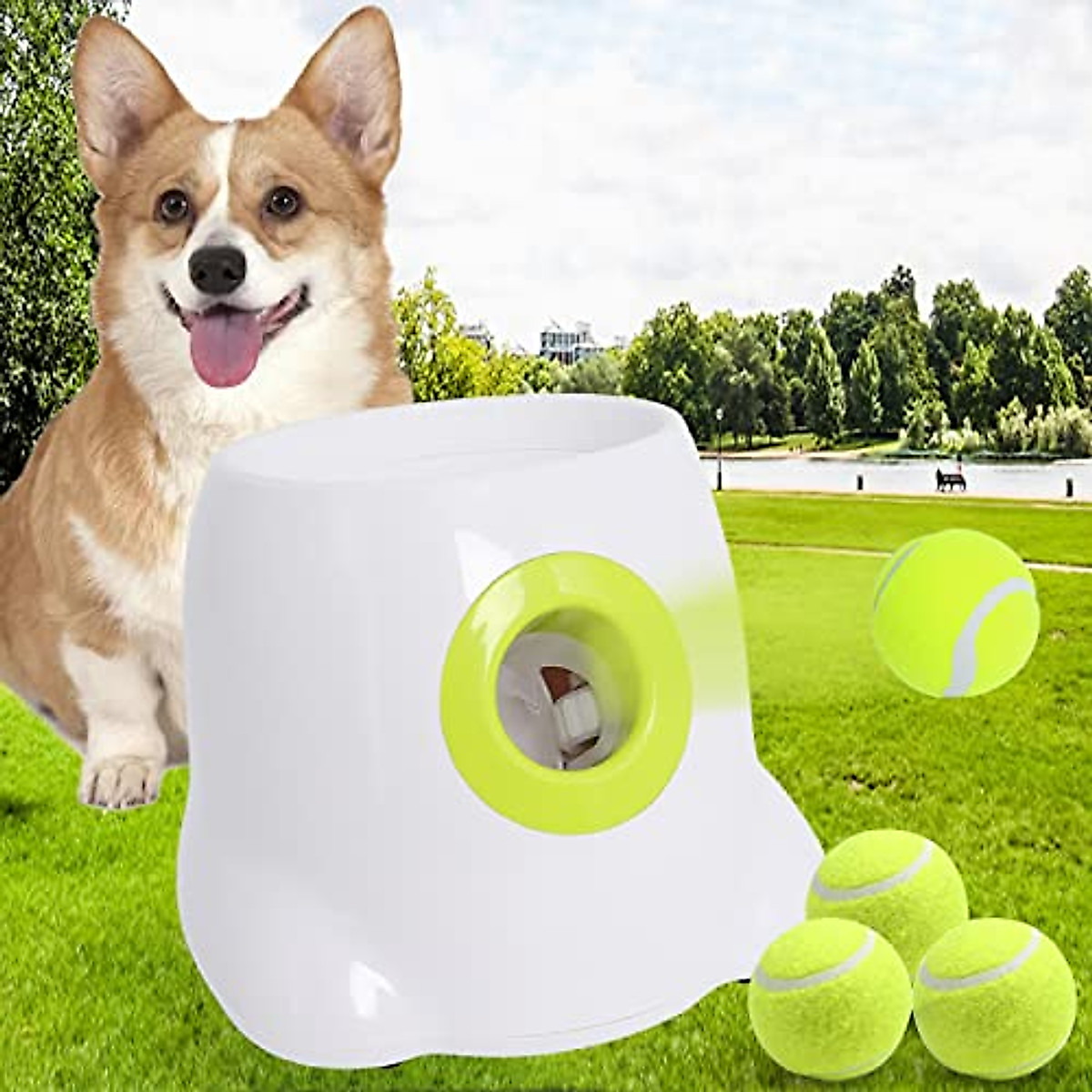 Piwerod Automatic Dog Ball Launcher, Tennis Ball Thrower Machine for Small and Medium Dogs, Interactive Dog Toys, 3PCS Tennis Balls Included (2 inch)