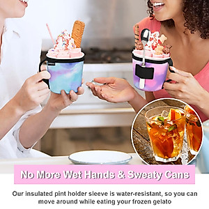 Ice Cream Sleeve Pint Sized Cooler Cover Neoprene Insulator, Hard Bottom Ice Cream Pint Holder w/Handle & Spoon Pocket, Machine Washable & Leak Proof Cup Cover for Yogurt Frozen Desserts (Print Sky)