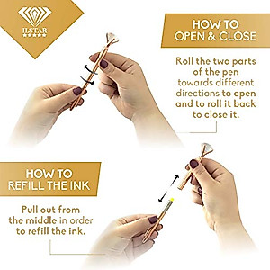 ILSTAR 3 PCS Big Diamond Pens Rose Gold – 3 Black Ink Refills, Cute Bag for Women Girls Coworker Bride, Cool Pretty Ballpoint Pen with Crystal on Top for Writing Fancy Bling Office School Supplies Set