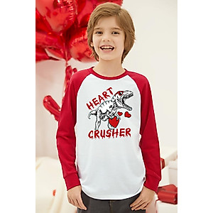 Valentine's Day Toddler Boys Girls White Dinosaur Heart Crusher Top Raglan Long Sleeve Shirt 1-2 Years