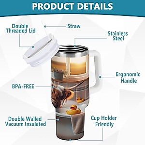 RPLIFE Highland Cow in Bathtub 40oz Tumbler with Handle, Stainless Steel Water Bottle with Straw, Travel Coffee Tumbler
