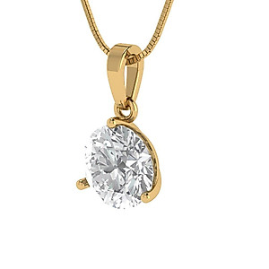 2 ct Brilliant Round Cut Solitaire Clear Simulated Diamond 14k Yellow Gold Pendant with 16" Chain