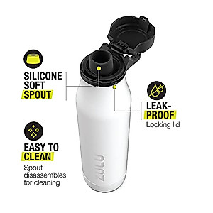 ZULU Ace 24oz Vacuum Insulated Stainless Steel Water Bottle with Chug Spout, Leak-Proof Locking Lid and Removable Base, Metal Reusable Bottle for Sports Gym Travel, White