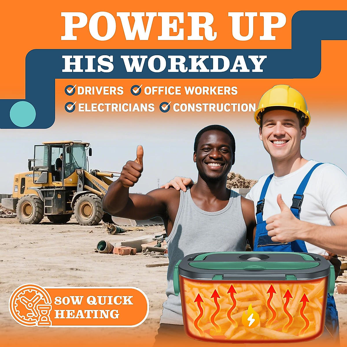 Electric Lunch Box Food Heater 80W Upgraded Leak-proof Heated Lunch Box 12V 24V 110V-230V 3 in 1 Portable Food Warmer for Car/Truck/Office with 304 Stainless Steel Container Spoon & Fork and Carry Bag