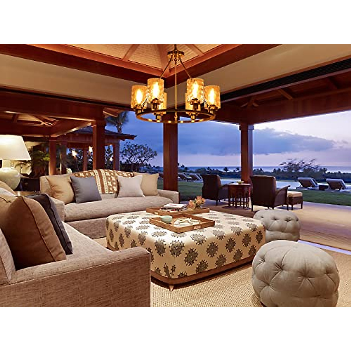 GoldSwift 3 Pack Amber Hammered Glass Lamp Shade Replacement, 6" Tall, Water Ripple Cylinder Glass Lighting Fixture Lampshade Globe Cover for Chandelier Pendant Light Wall Sconce, 1-5/8 Inch Fitter