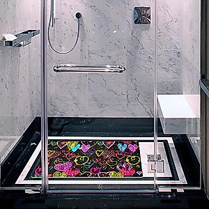 Bath Tub Shower Mat - Anti-Slip PVC Material 15.1x26.8 in, Gentle Cushioning Quick Drying Suction Cups Reliable Solution - Hand Drawn Simple Hearts Non-Slip Floor Mat