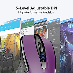 TECKNET Wireless Mouse, 2.4G Ergonomic Optical Mouse, Computer Mouse for Laptop, PC, Computer, Chromebook, Notebook, 6 Buttons, 24 Months Battery Life, 2600 DPI, 5 Adjustment Levels