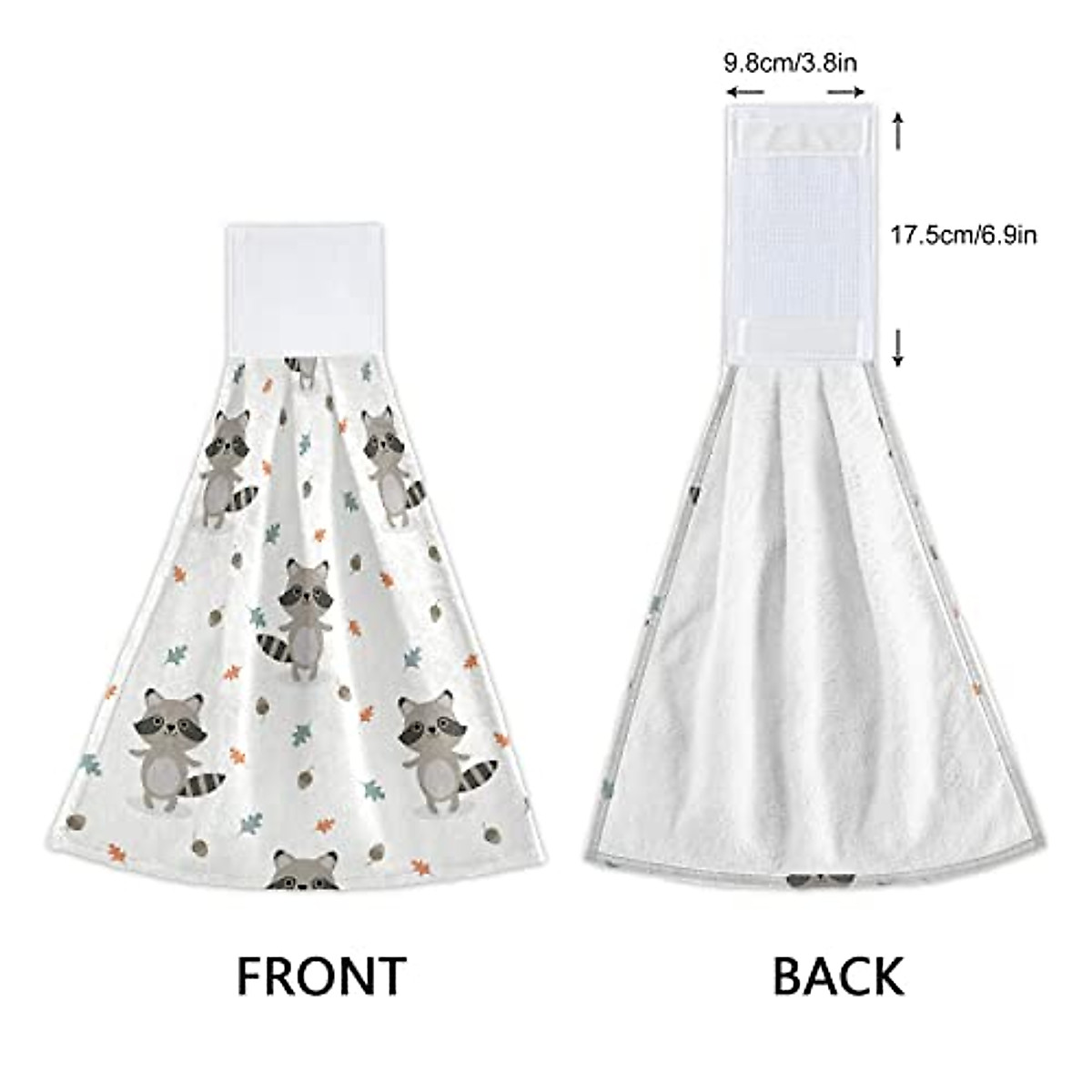 susiyo 2pcs Hanging Kitchen Towels Cute Baby Raccoon Hand Bath Towels Super Absorbent Dish Towels Soft Coral Velvet Tie Towel with Loop for Bathroom Washcloth Farmhouse Home Decor, 18x14 Inch