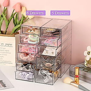 Hipiwe 5-Drawers Plastic Storage Organizer, Clear Hair Accessories Organizer with Large Capacity for Bathroom, Dresser, Cosmetic Hair Tie Container for Girls Women
