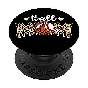 Ball Mom Leopard Baseball Basketball Football Player Mom PopSockets Swappable PopGrip