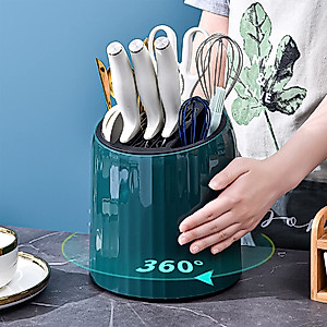 Knife Block Holder, Retrosohoo Round Universal Knife Block without Knives, Multifunctional Rotatable Kitchen Knife Holder Space Saver Organizer Detachable for Easy Cleaning (Green)