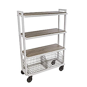 Atlantic System 4 Tier Cart-Wide Mobile Storage, Interchange Shelves and Baskets, Powder-Coated Steel Frame PN in White & Modular Cart System Wire Storage Basket